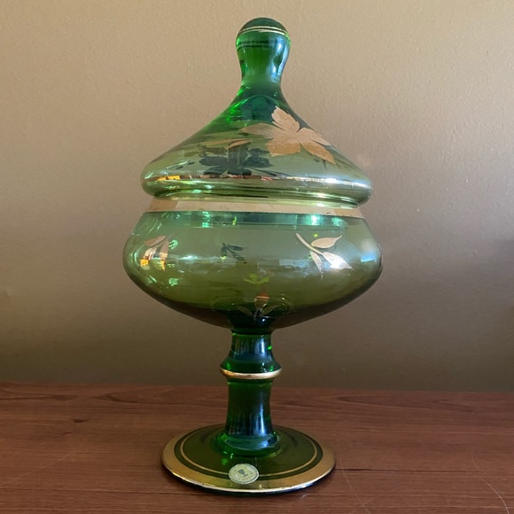 Accents | Blown Romanian Glass Candy Dish Apothecary Jar Compote Dish ...